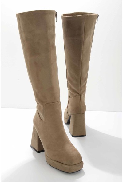 Bambi Vizon Süet Kadın Çizme K03688190102