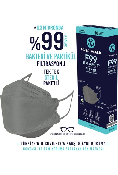 Free Walk Kore Tipi F99-F95 Best Quality KF94 Free Walk Maske Gri 1 kutu 10 Adet Free Walk Kore Tipi F99-F95 Best Quality KF94 Free Walk Maske Gri 1 kutu 10 Adet