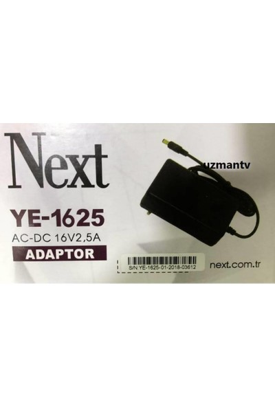 Next Santral Adaptör 16V 2.5A 5.5x2.5 YE-1625-1605 Next Santral Adaptör 16V 2.5A 5.5x2.5 YE-1625-1605
