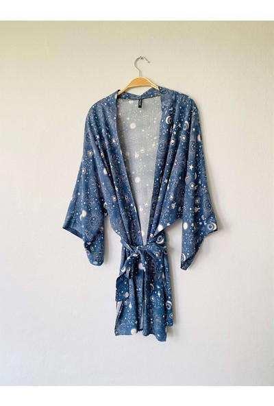 Retrobird Garnili Güneş Desen Kimono Kadın Mavi