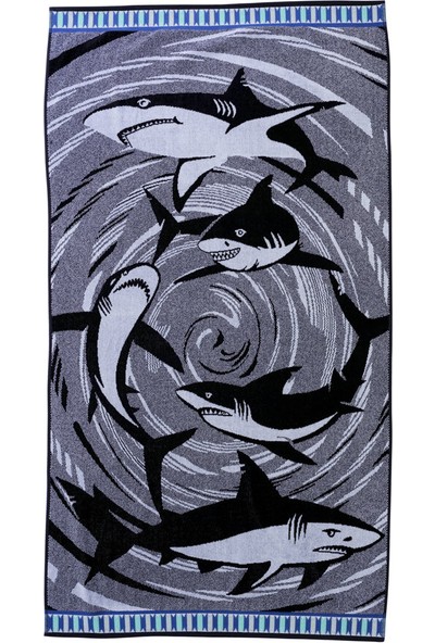 Özdilek Cannes Shark Swim Black Kadife Plaj Havlusu 86X162