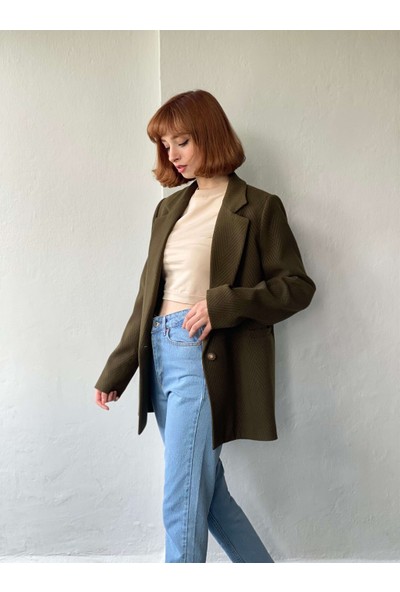Retrobird Rahat Kesim Blazer Kaban Ceket Kadın Haki Retrobird Rahat Kesim Blazer Kaban Ceket Kadın Haki