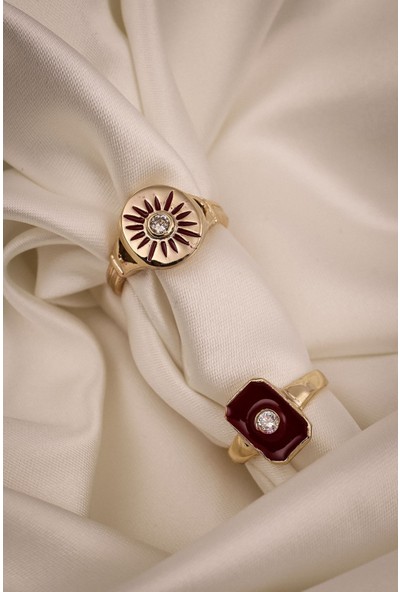 Süspüs Accessories Bordo Mineli 2'li Gold Yüzük Süspüs Accessories Bordo Mineli 2'li Gold Yüzük