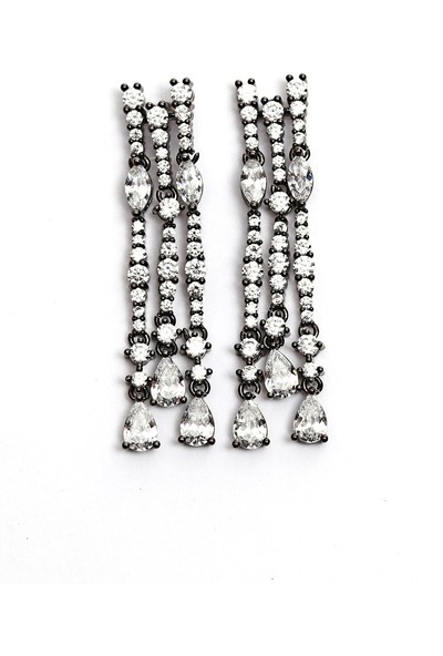 Batı Accessories Antrasit Zirkon Taşlı Abiye Küpe