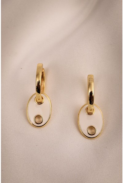 Batı Accessories Düğme Model Beyaz Mineli Gold Halka Küpe Batı Accessories Düğme Model Beyaz Mineli Gold Halka Küpe