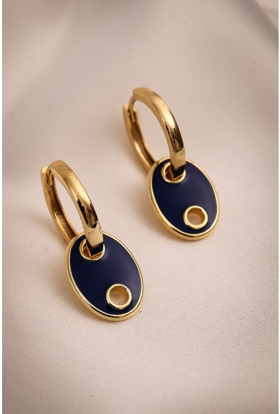 Batı Accessories Düğme Model Lacivert Mineli Gold Halka Küpe Batı Accessories Düğme Model Lacivert Mineli Gold Halka Küpe