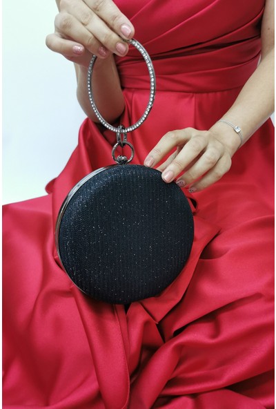 Nazart Kadın Cupra Siyah Abiye Clutch Portföy Kadın Gece Çantası