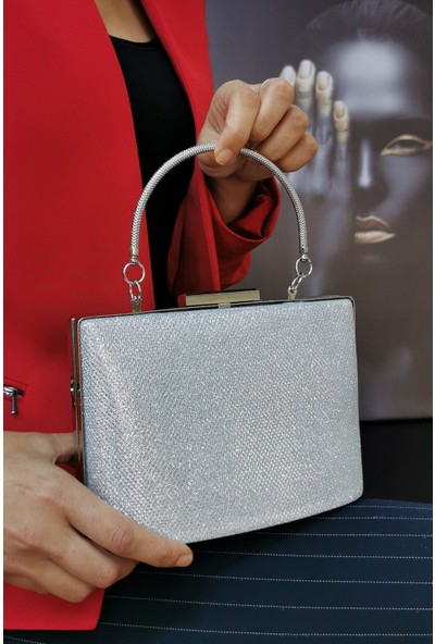 Nazart Kadın Cupra Gümüş Abiye Clutch Portföy Kadın Gece Çantası