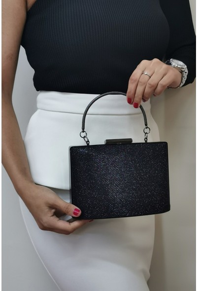 Nazart Kadın Cupra Siyah Abiye Clutch Portföy Kadın Gece Çantası