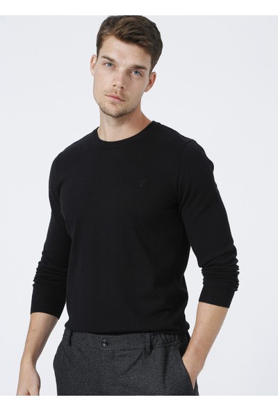 Fabrika Bisiklet Yaka Siyah Erkek Kazak