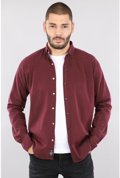 Arlin Erkek Düz Likralı Çıtçıtlı Uzun Kollu Slim Fit Bordo Kot Gömlek Arlin Erkek Düz Likralı Çıtçıtlı Uzun Kollu Slim Fit Bordo Kot Gömlek