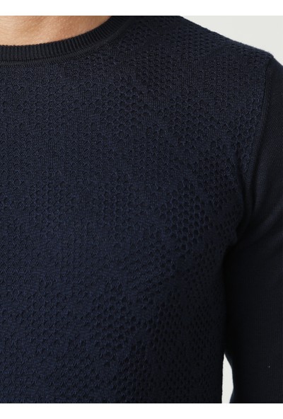 Limon Tesco Lacivert Bisiklet Yaka Baklava Desenli Erkek Kazak