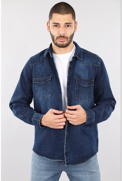 Arlin Erkek Çift Cep Çıtçıt Kapama Uzun Kollu Kot Koyu Mavi Kot Gömlek Arlin Erkek Çift Cep Çıtçıt Kapama Uzun Kollu Kot Koyu Mavi Kot Gömlek