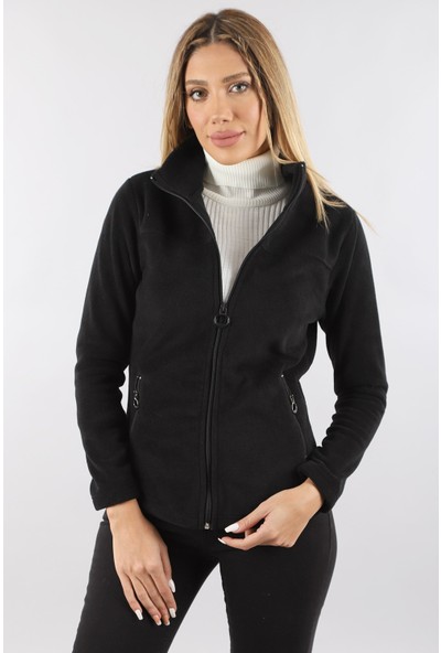 Arlin Kadın Fermuarlı Polar Tam Kalıp Siyah Sweat