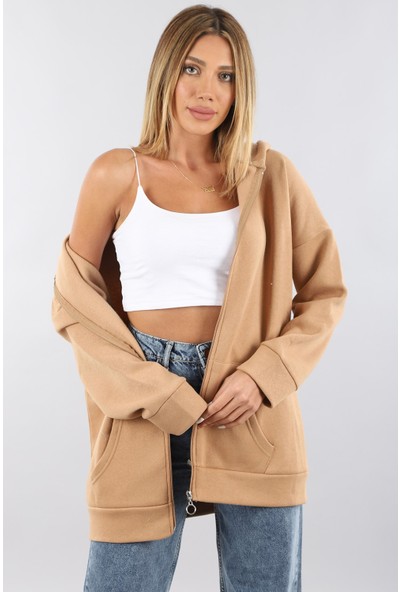 Arlin Kadın Fermuarlı 3 Iplik Kapşonlu Cepli Camel Sweat Arlin Kadın Fermuarlı 3 Iplik Kapşonlu Cepli Camel Sweat