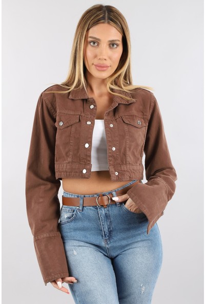 Arlin Kadın Kısa Düğmeli Uzun Kol Kot Ceket Kahve Ceket