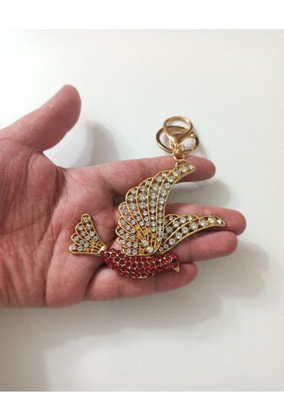 Alanç Swarovski Taşlı Özel Tasarım Güvercin Figürlü Anahtarlık