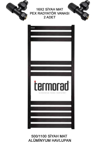 Mat Siyah Alüminyum Havlupan 50*110 cm Termorad Petsa Slim +2 Adet Radyatör Havlupan Vanası 16X2 Pex Siyah Mat 1/2' Mat Siyah Alüminyum Havlupan 50*110 cm Termorad Petsa Slim +2 Adet Radyatör Havlupan Vanası 16X2 Pex Siyah Mat 1/2'