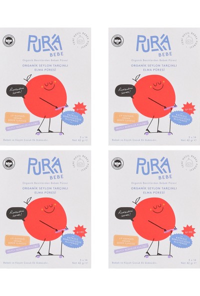 Pura Bebe Organik Seylon Tarcını Elma Püresi 4 Paket (12 Porsıyon)