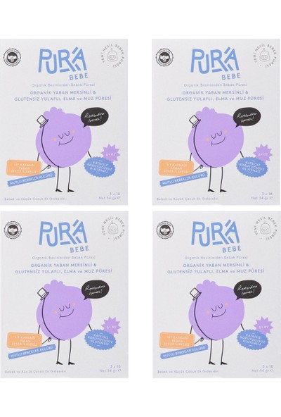 Pura Bebe Organik Yaban Mersini Glutensiz Yulaf Elma ve Muz Püresi 4 Paket (12 Porsiyon) Pura Bebe Organik Yaban Mersini Glutensiz Yulaf Elma ve Muz Püresi 4 Paket (12 Porsiyon)