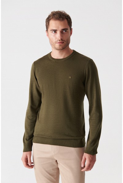 Avva Erkek Haki Bisiklet Yaka Düz Kazak E005000