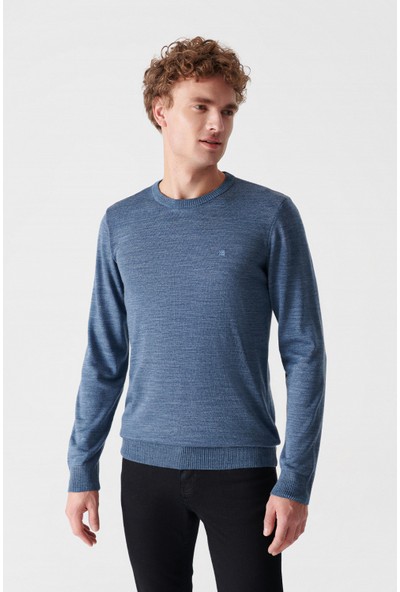 Avva Erkek Indigo Bisiklet Yaka Düz Kazak E005000