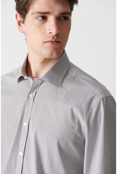 Avva Erkek Gri Baskılı Düğmeli Yaka Regular Fit Gömlek A12Y2199