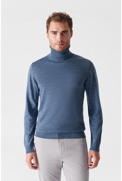 Avva Erkek Indigo Balıkçı Yaka Düz Kazak E005002