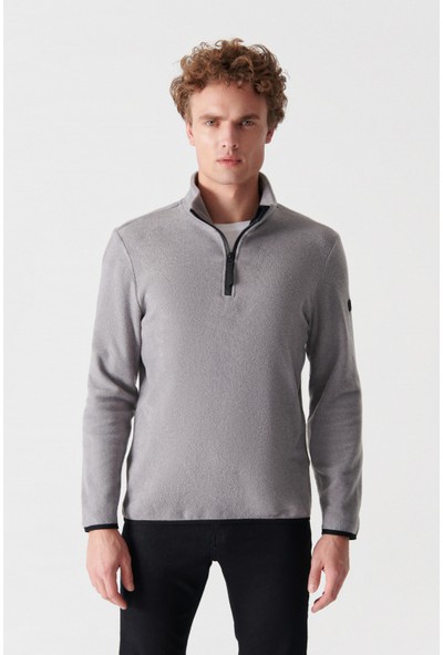 Avva Erkek Gri Fermuarlı Dik Yaka Düz Polar A12Y1068