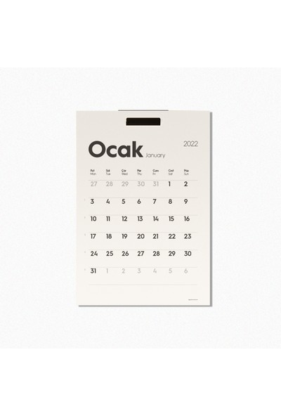 MunuCal XL - 2022 Duvar Takvimi 6 Yaprak 300 gr 33 x 48 cm Minimalist Tasarım