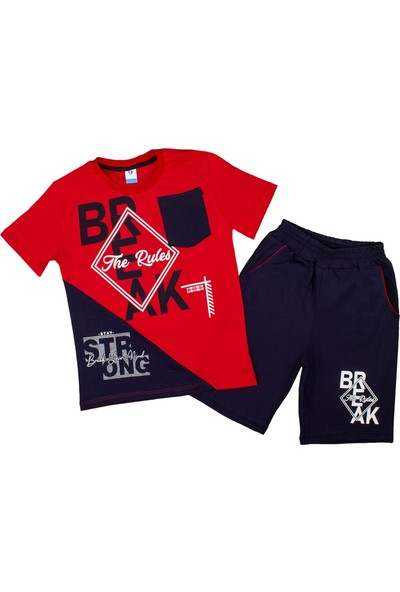 Babyboy Erkek Çocuk T-Shirt Şort Break Baskılı - Kırmızı - 8 Yaş