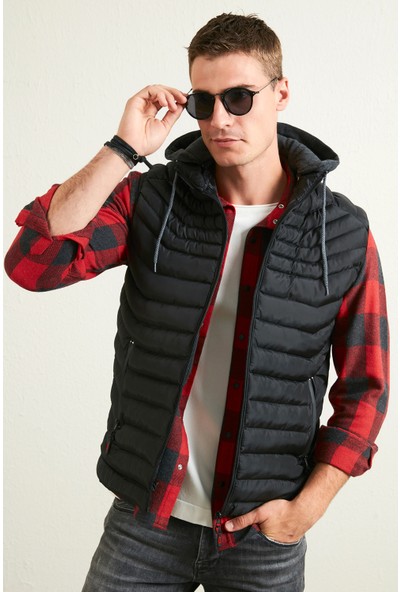 Buratti Çıkarılabilir Kapüşonlu İnce Şişme Yelek Erkek Yelek 497PACO2