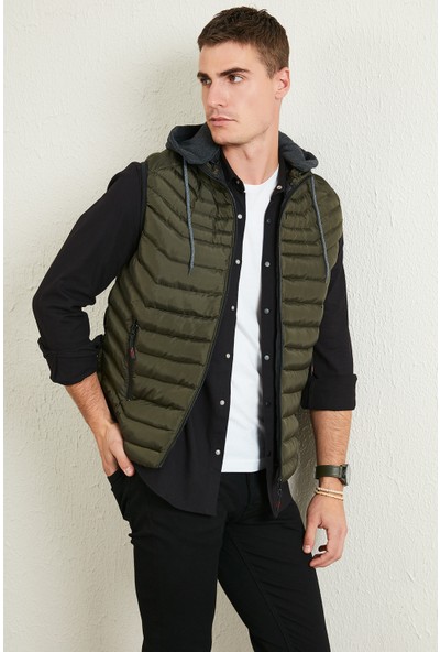 Buratti Çıkarılabilir Kapüşonlu İnce Şişme Yelek Erkek Yelek 497PACO2