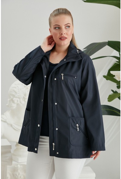 Rmg Iç Astar Ekose Detaylı Büyük Beden Lacivert Trençkot Rmg Iç Astar Ekose Detaylı Büyük Beden Lacivert Trençkot