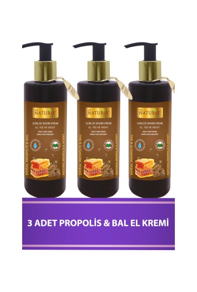 Naturix 3 Adet Doğal Propolis & Bal Özlü 250 ml Nemlendirici El - Yüz - Vücut Bakım Kremi Naturix 3 Adet Doğal Propolis & Bal Özlü 250 ml Nemlendirici El - Yüz - Vücut Bakım Kremi