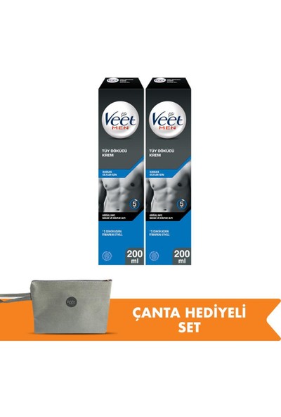 Veet Men Hassas Erkeklere Özel Tüy Dökücü Krem 200 ml x 2 Adet + Çanta