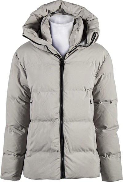 Yuka Gri - Erkek Uzun Kapşonlu Şişme Mont Yeni Sezon!