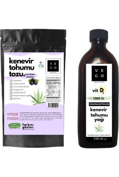 Vego Vegovego Zindelik Destek Paketi - Kendir Tohumu Tozu & Yağı - 1000 Iu D3 Vitaminli - Vegan & Detoks Vego Vegovego Zindelik Destek Paketi - Kendir Tohumu Tozu & Yağı - 1000 Iu D3 Vitaminli - Vegan & Detoks