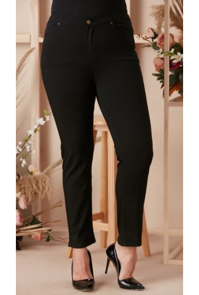 Rmg Büyük Beden Likralı Yüksek Bel Siyah Kadın Pantolon Rmg Büyük Beden Likralı Yüksek Bel Siyah Kadın Pantolon