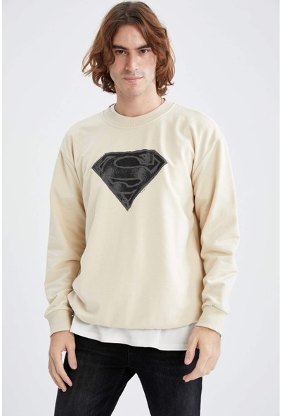 DeFacto Superman Lisanslı Oversize Fit Bisiklet Yaka Uzun Kollu Sweatshirt W0839AZ21WN