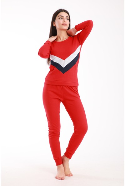 Pemilo Kadın 4912 Desenli Manşetli Pijama Takım Kırmızı Pemilo Kadın 4912 Desenli Manşetli Pijama Takım Kırmızı