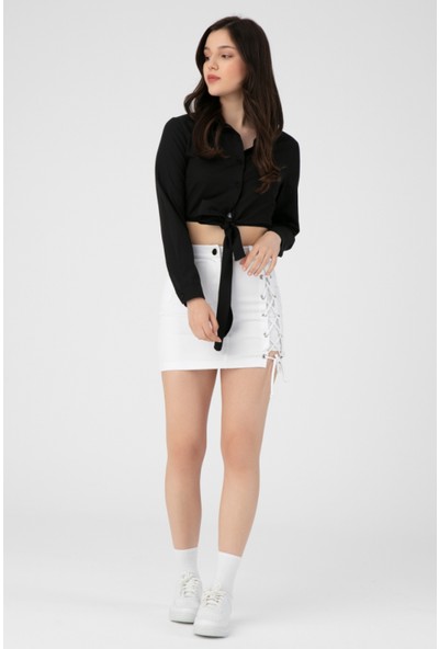 Berfuğ Kıran Kenarı Ipli Denim Etek