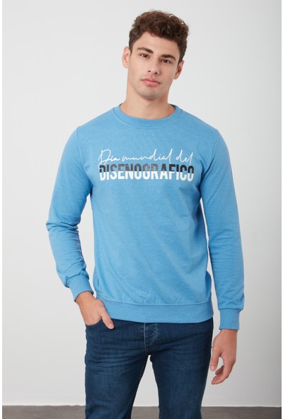 Tena Moda Erkek Koyu Mavi Bisiklet Yaka Dısenografıco Baskılı Sweatshirt Tena Moda Erkek Koyu Mavi Bisiklet Yaka Dısenografıco Baskılı Sweatshirt