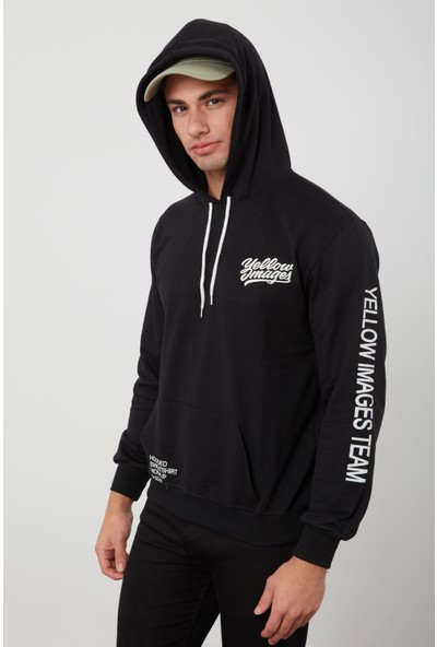 Tena Moda Erkek Siyah Kapşonlu Yellow Meges Baskılı Sweatshirt Tena Moda Erkek Siyah Kapşonlu Yellow Meges Baskılı Sweatshirt