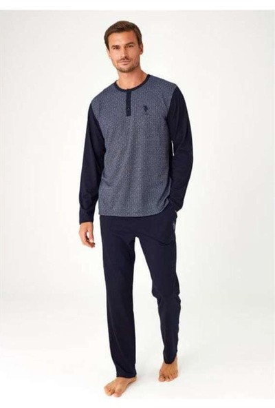 U.S. Polo Assn. 12033 Erkek Uzun Kollu Pijama Takımı -Lacivert