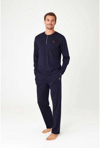 U.S. Polo Assn. 12035 Erkek Uzun Kollu Pijama Takımı -Lacivert