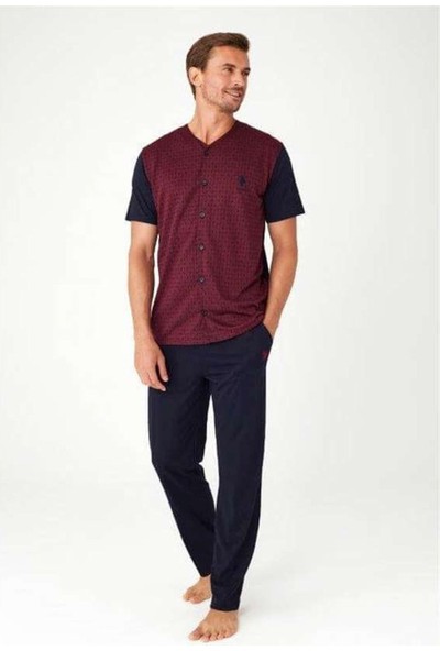 U.S. Polo Assn. 12030 Erkek Önden Düğmeli Pijama Takımı-Bordo U.S. Polo Assn. 12030 Erkek Önden Düğmeli Pijama Takımı-Bordo