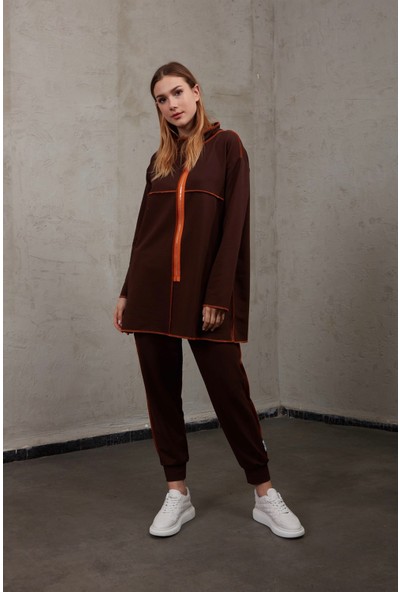 Oia Kahverengi Oia W-0973 Fermuar Detaylı Tunik Pantolon Eşofman Takımı Oia Kahverengi Oia W-0973 Fermuar Detaylı Tunik Pantolon Eşofman Takımı