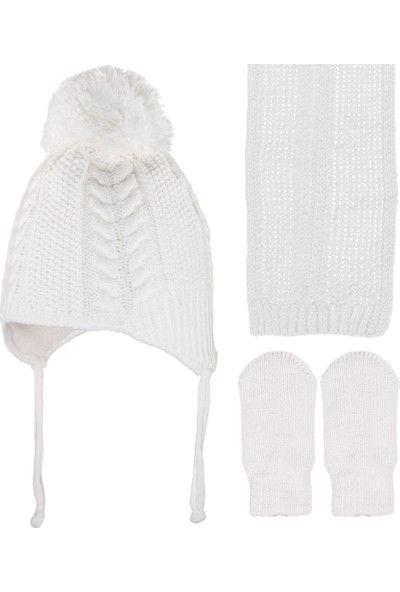 Cansın Mini Kız Çocuk Desenli Atkı Bere Eldiven Takımı 0-18 Ay 13651