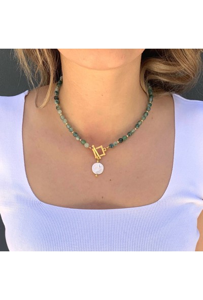 Suerte Accessories Faset Kesim Yeşim Doğal Taşlı Gerçek Inci ve Altın Kaplama Gemici Kilit Uçlu El Yapımı Suerte Accessories Faset Kesim Yeşim Doğal Taşlı Gerçek Inci ve Altın Kaplama Gemici Kilit Uçlu El Yapımı